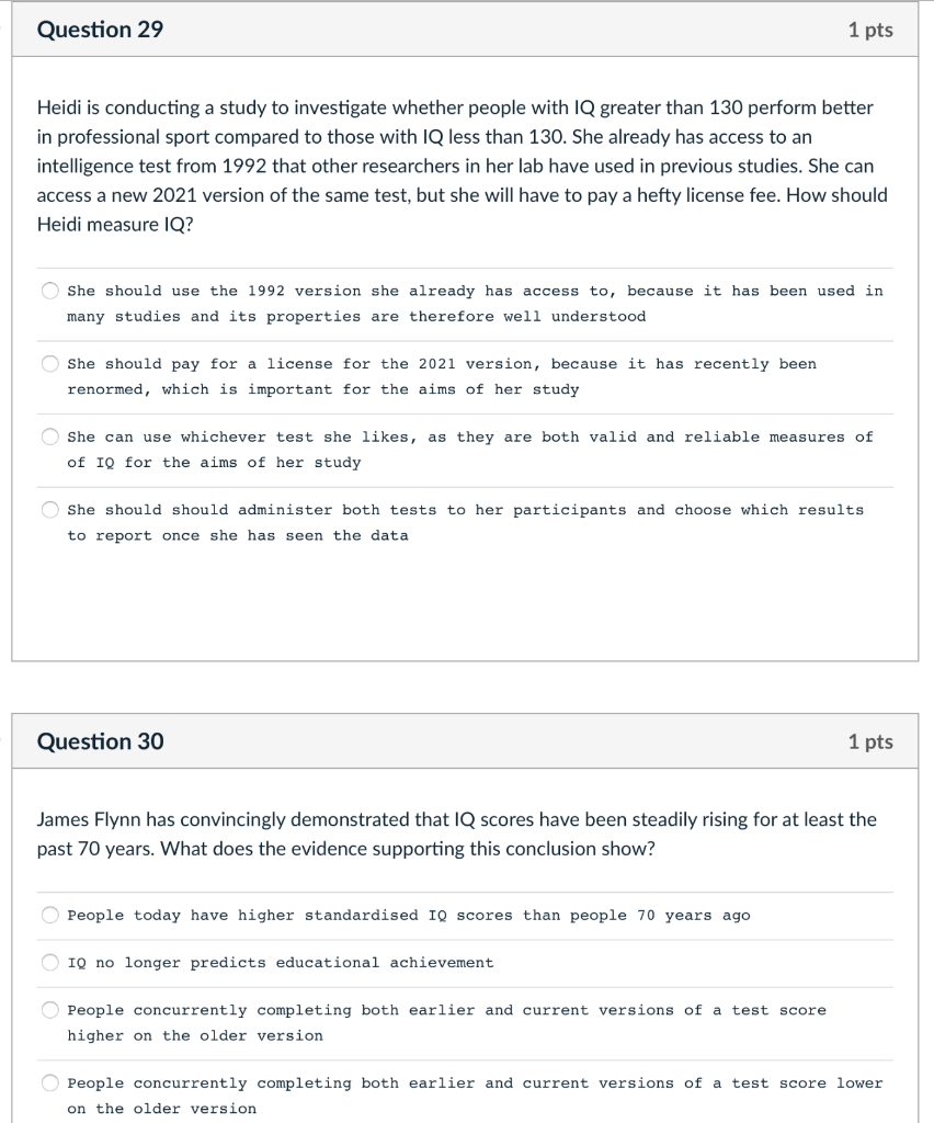 Solved Question 29 1 pts Heidi is conducting a study to | Chegg.com