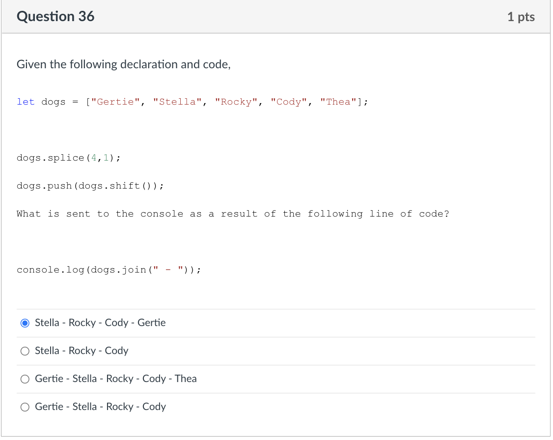 Solved Given the following declaration and code, let dogs = | Chegg.com