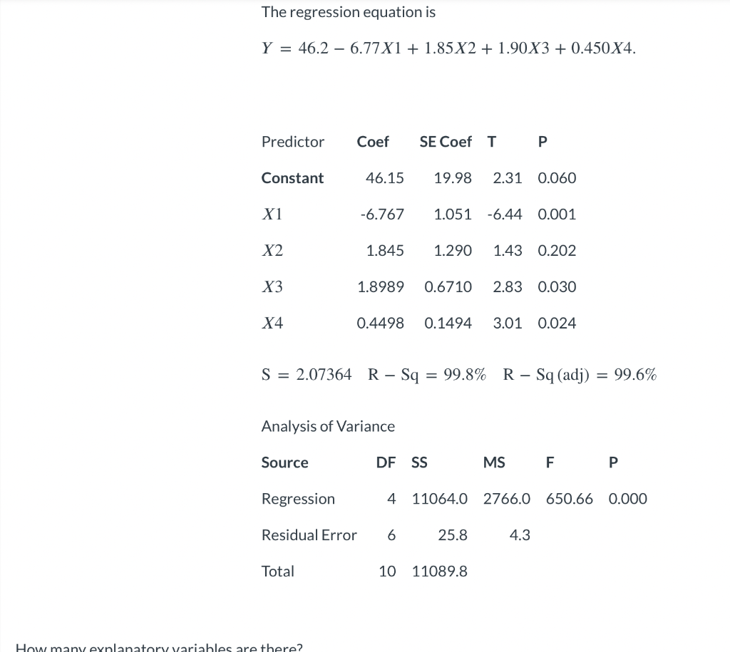 Solved The regression equation is | Chegg.com