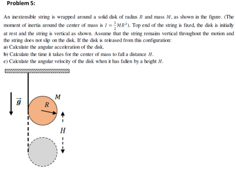 Solved Problem 5: An inextensible string is wrapped around a | Chegg.com