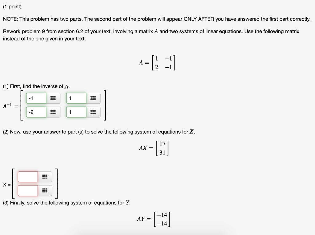 Solved (1 point) NOTE: This problem has two parts. The | Chegg.com Solved (1 point) NOTE: This problem has two parts. The | Chegg.com