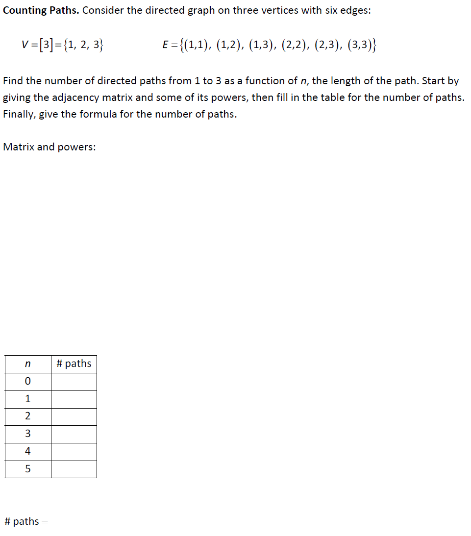Solved Counting Paths. Consider the directed graph on three | Chegg.com
