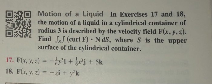 Solved Motion of a Liquid In Exercises 17 and 18, the motion | Chegg.com
