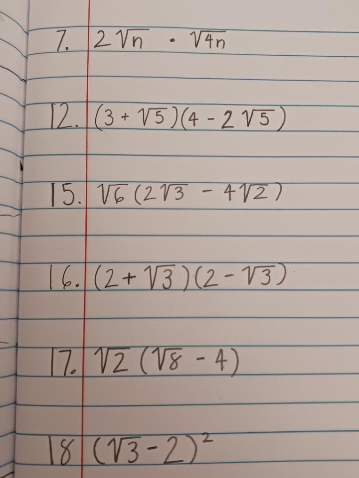 Solved 2n⋅4n(3+5)(4−25)6(23−42)(2+3)(2−3)2(8−4)(3−2)2 | Chegg.com