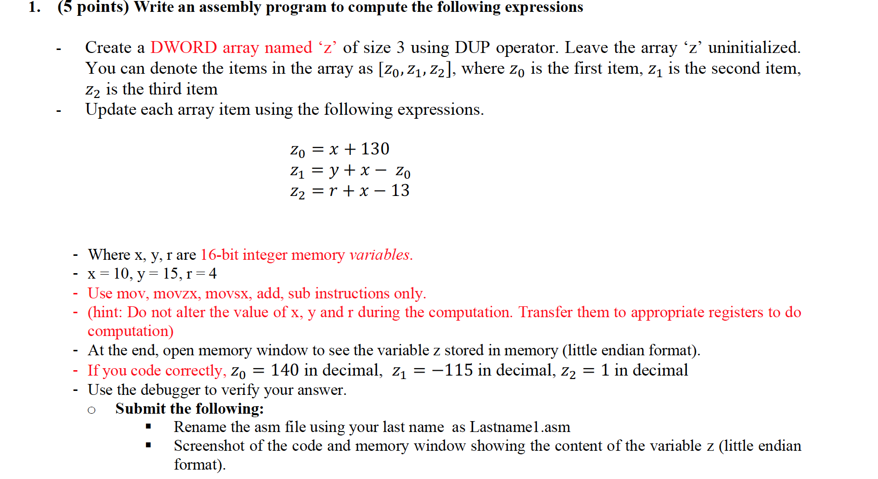 1. (5 points) Write an assembly program to compute | Chegg.com