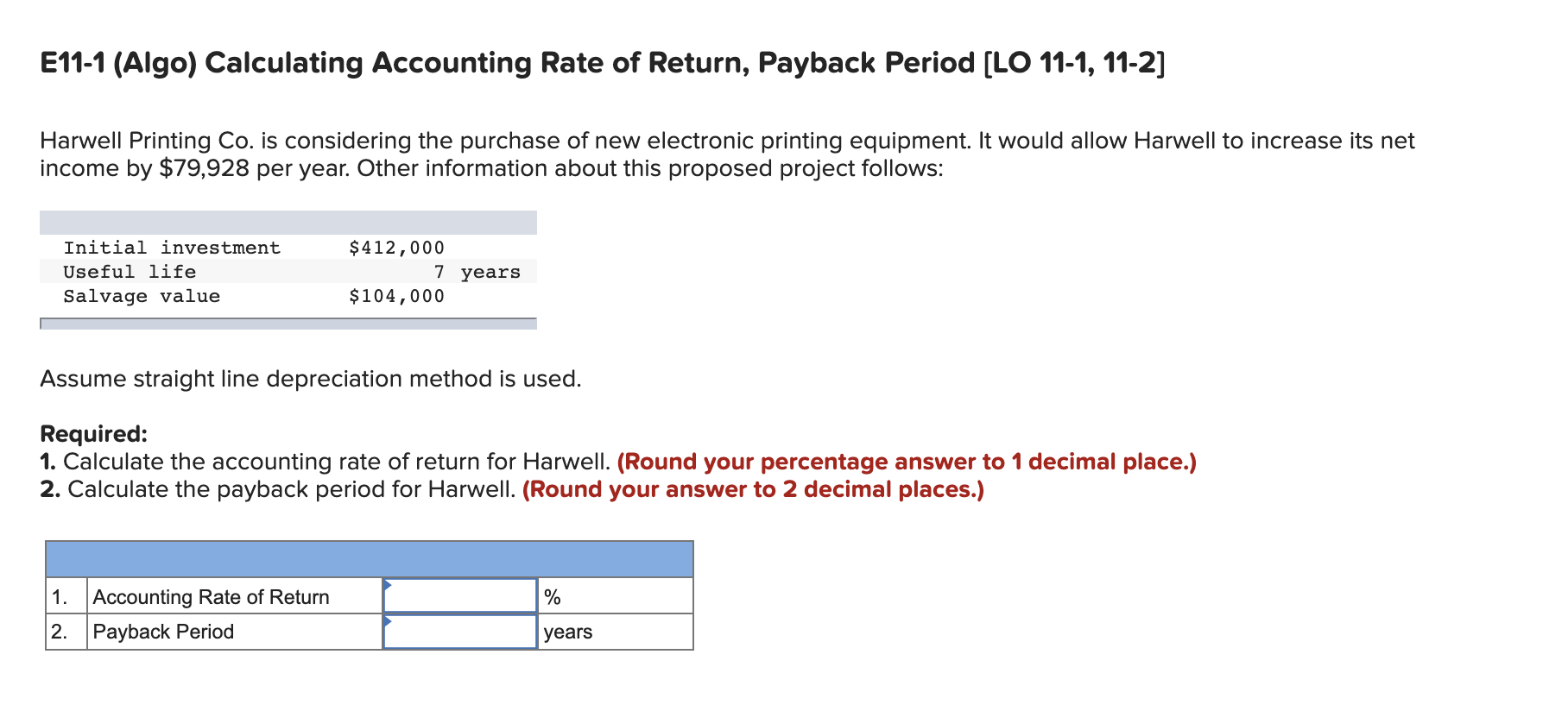 Solved E11-1 (Algo) Calculating Accounting Rate of Return, | Chegg.com