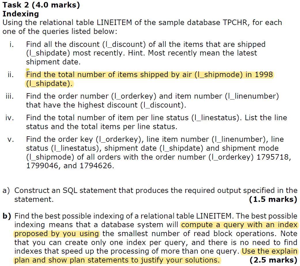 Solved E Task 2 (4.0 marks) Indexing Using the relational | Chegg.com Solved E Task 2 (4.0 marks) Indexing Using the relational | Chegg.com