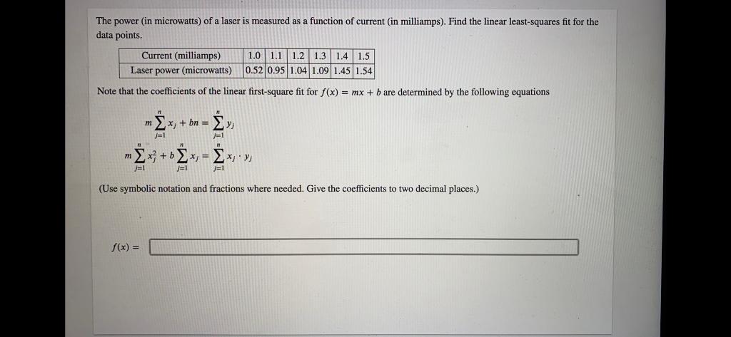 Solved The power in microwatts) of a laser is measured as a | Chegg.com