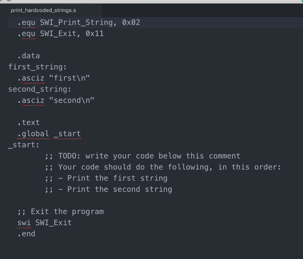 Open the print_hardcoded_strings.s file, and open it | Chegg.com