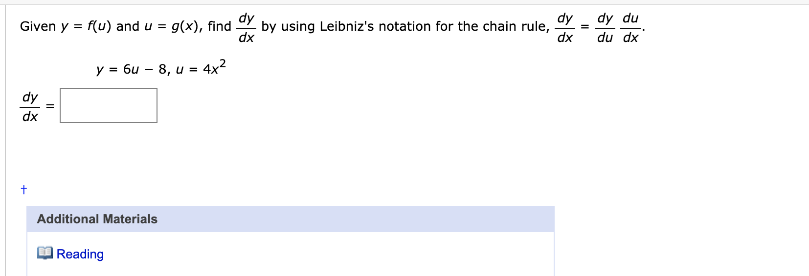 Solved Given y = f(u) and u = g(x), find dy by using | Chegg.com