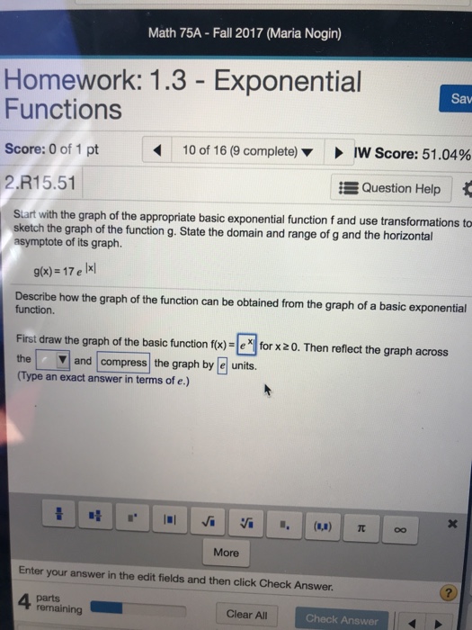 Solved Math 75A - Fall 2017 (Maria Nogin) Homework: 1.3 - | Chegg.com