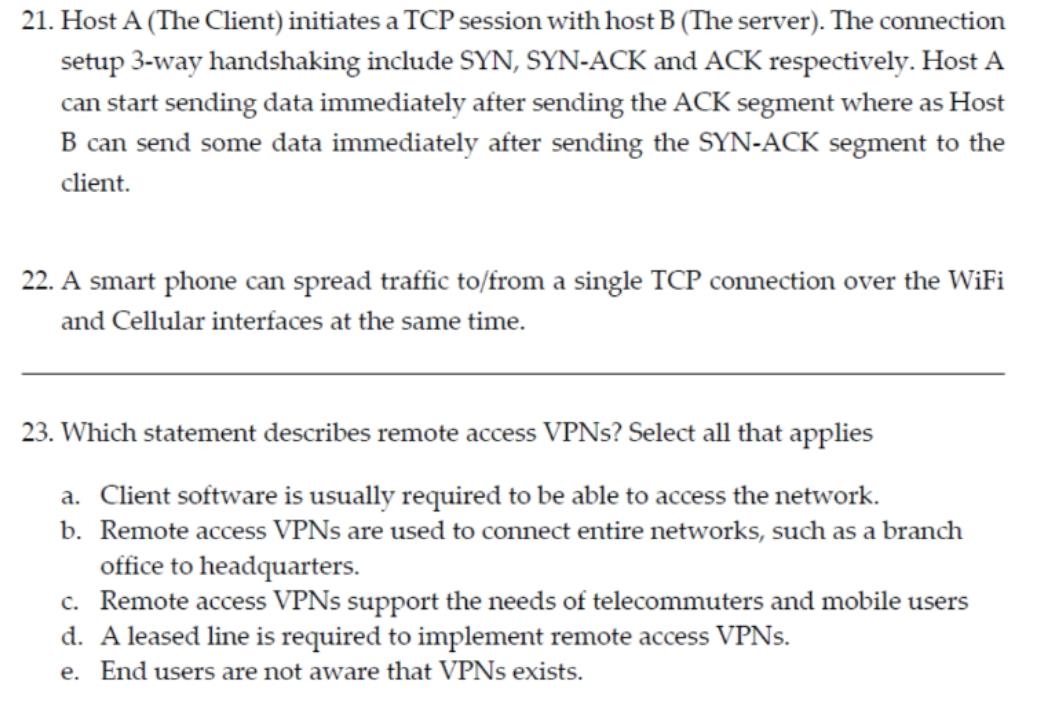 Solved 21 Host A The Client Initiates A Tcp Session With
