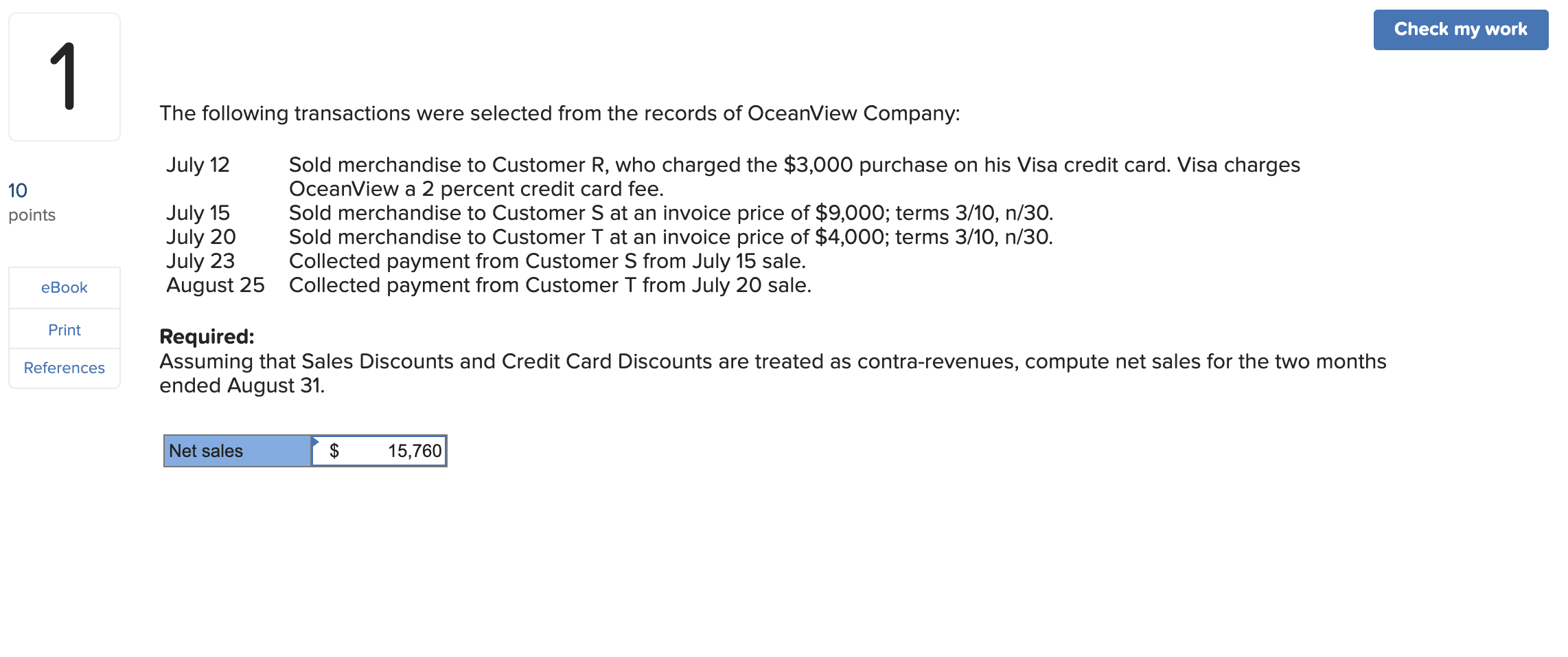 Solved 1 10 points eBook Print References The following | Chegg.com