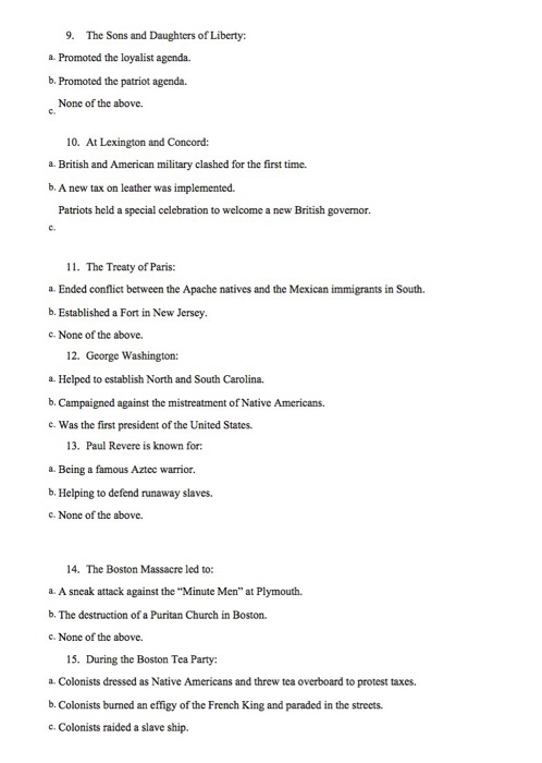 Solved The Sons and Daughters of Liberty: 9. a. Promoted the | Chegg.com