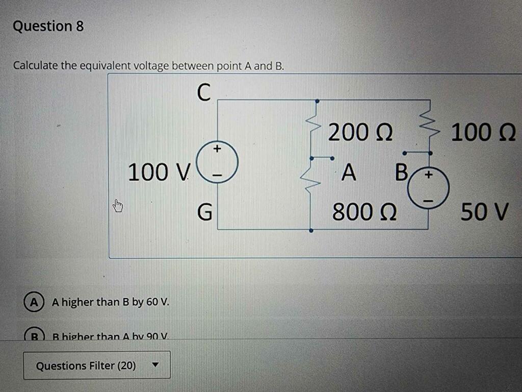 Solved Calculate the equivalent voltage between point A and | Chegg.com
