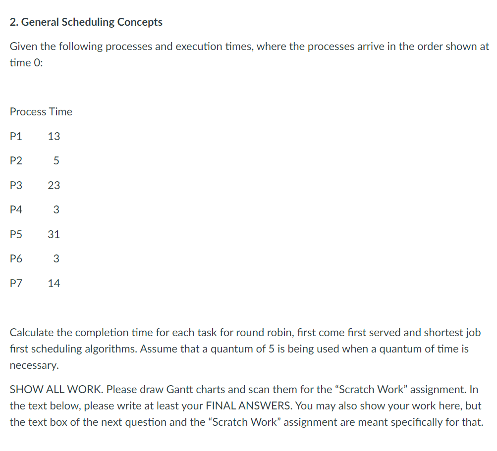 Solved 2. General Scheduling Concepts Given the following | Chegg.com