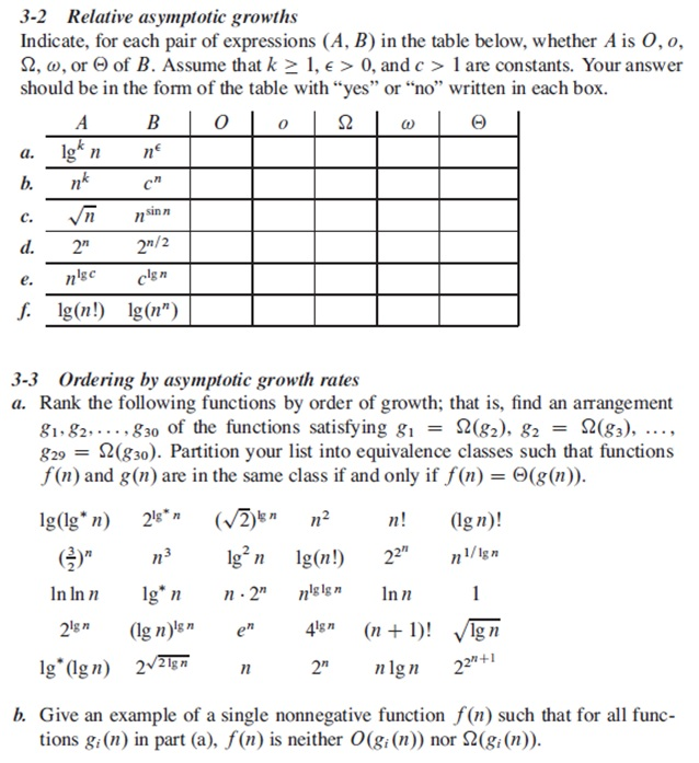Solved 3-2 Relative asymptotic growths Indicate, for each | Chegg.com