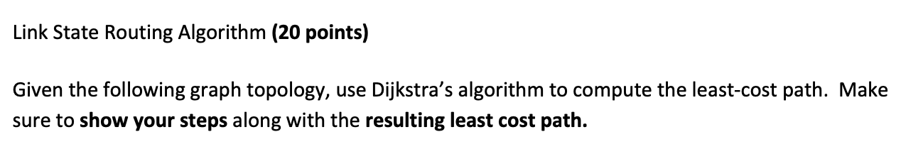 Solved Link State Routing Algorithm (20 points) Given the | Chegg.com