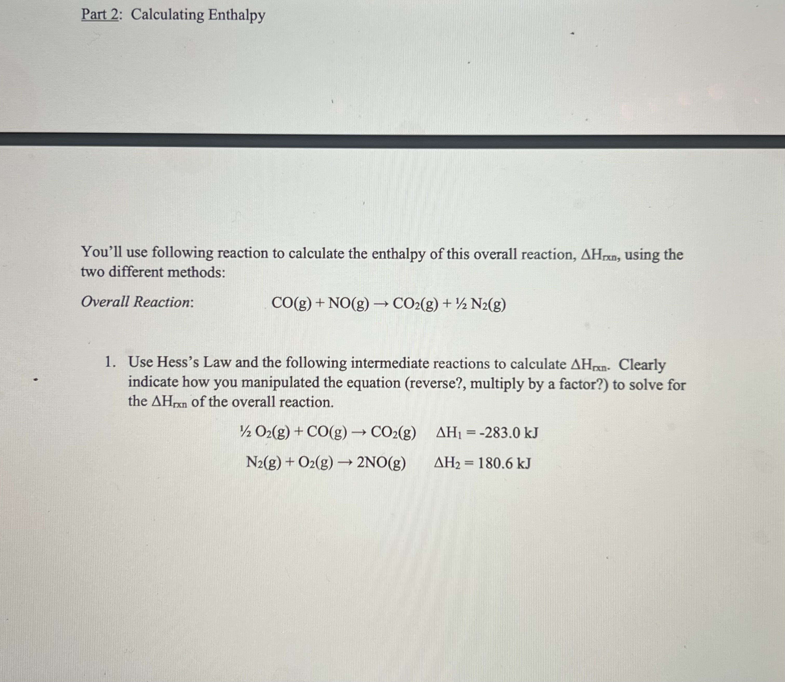 Solved Enthalpy Group Roles UPDATED: 1. Recorder Section 1: | Chegg.com