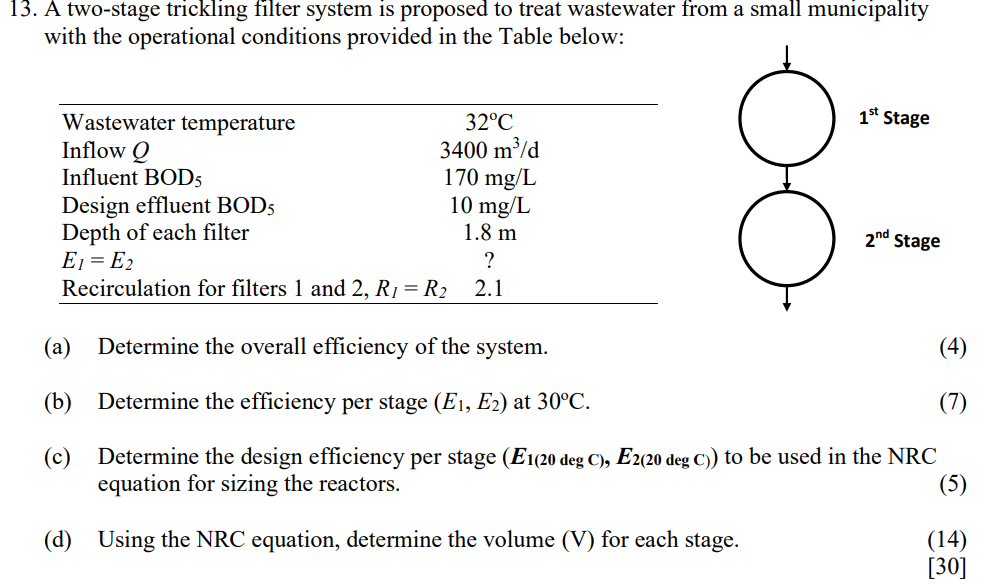 Solved A two-stage trickling filter system is proposed to | Chegg.com