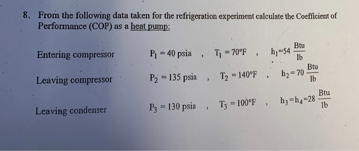 Solved 8. From the following data taken for the | Chegg.com