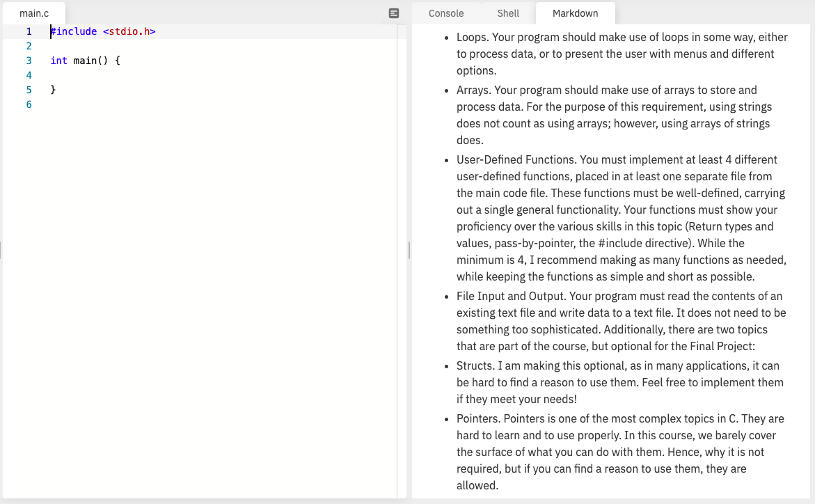 Solved main.c Console Shell Markdown 1 #include 2 3 int | Chegg.com