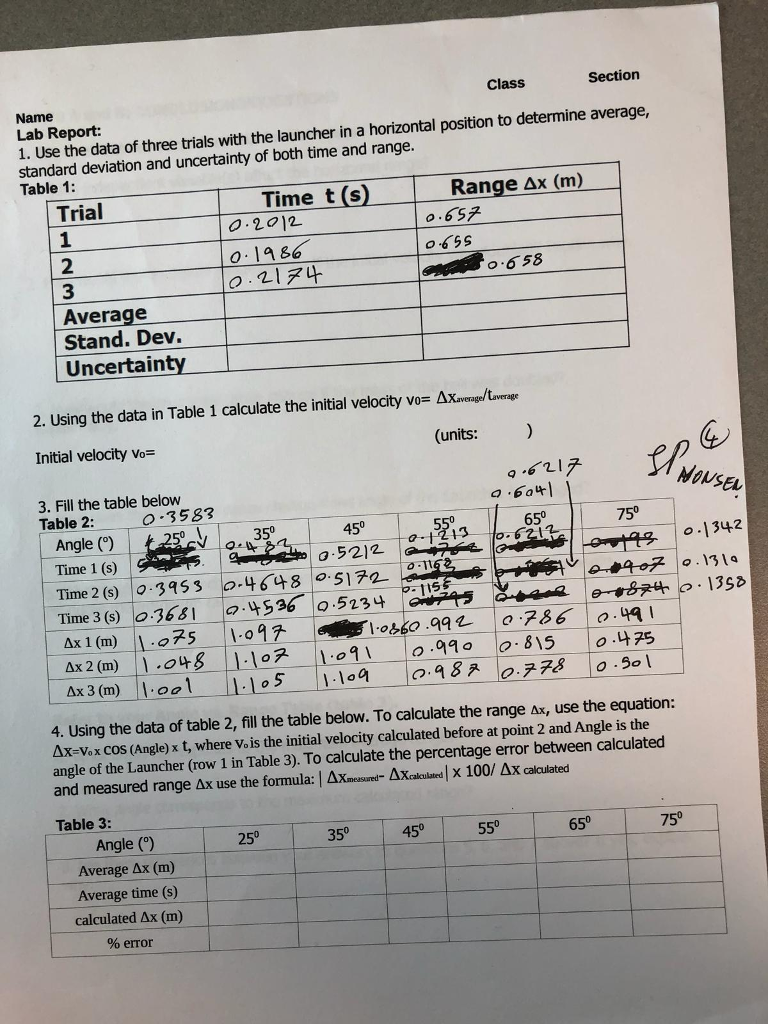 Solved Class Section Name Lab Report: 1. Use the data of | Chegg.com