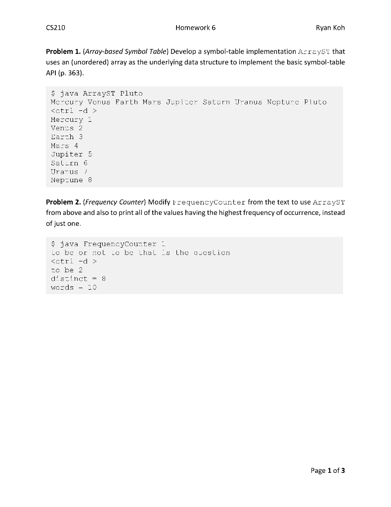 CS210 Homework 6 Ryan Koh Problem 1. (Array-based | Chegg.com