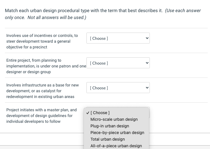 Solved Match each urban design procedural type with the term | Chegg.com