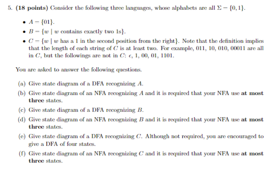 (18 points) Consider the following three languages, | Chegg.com