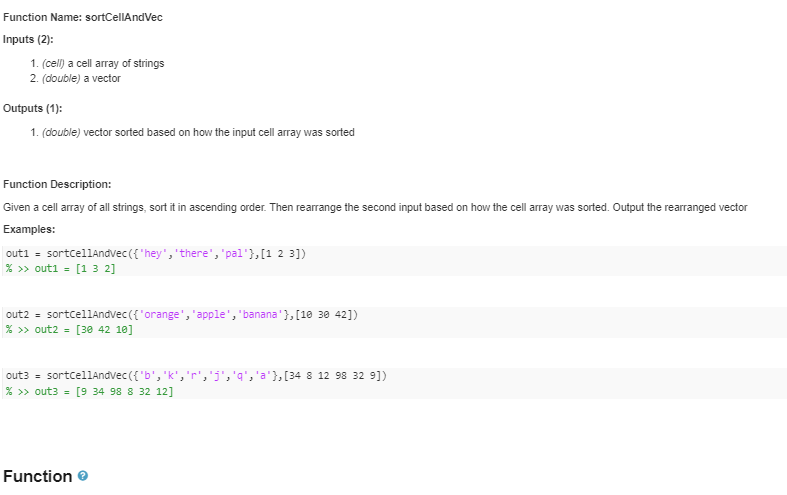 Solved Function Name Sortcellandvec Inputs 2 1 Cell A 0689