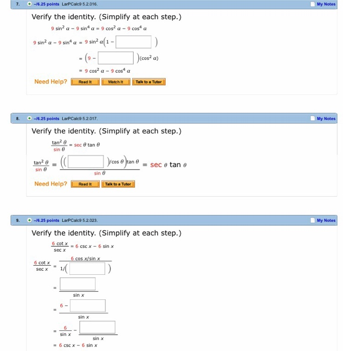 Solved 7. 6.25 points LarPCalc9 5.2.016. My Notes Verify the | Chegg.com