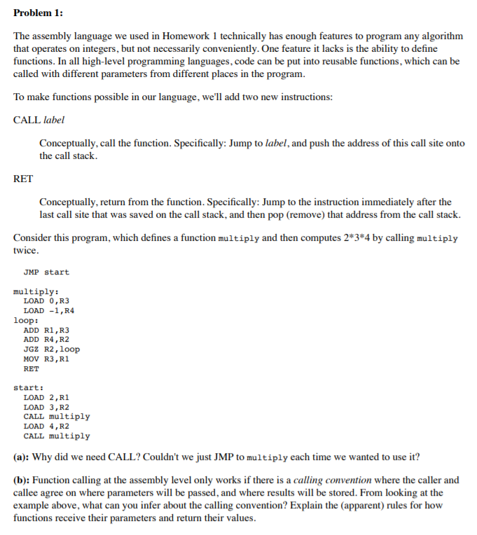 Problem 1: The assembly language we used in Homework | Chegg.com