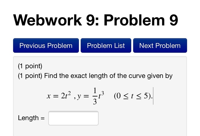 Solved Webwork 9 Problem 1 Previous Problem Problem List
