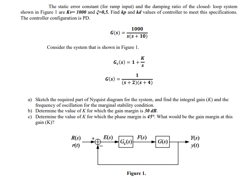 Solved The static error constant (for ramp input) and the | Chegg.com