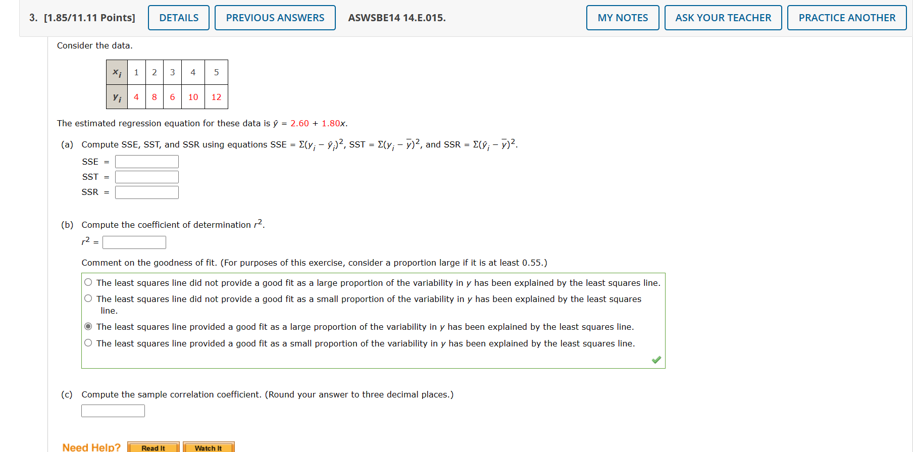 Solved Consider the data. The estimated regression equation | Chegg.com