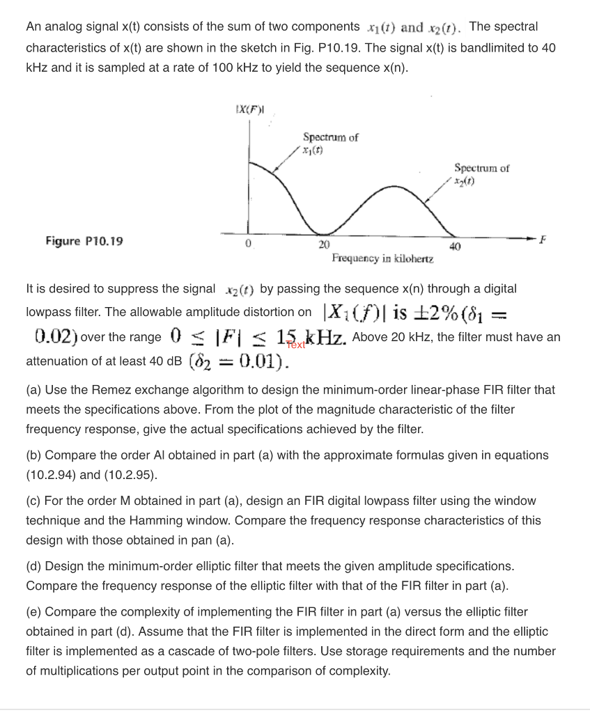 Solved An analog signal x(t) consists of the sum of two | Chegg.com