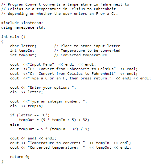 Solved // Program Convert converts a temperature in | Chegg.com