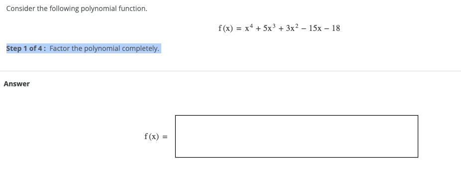 Solved Consider the following polynomial function. | Chegg.com