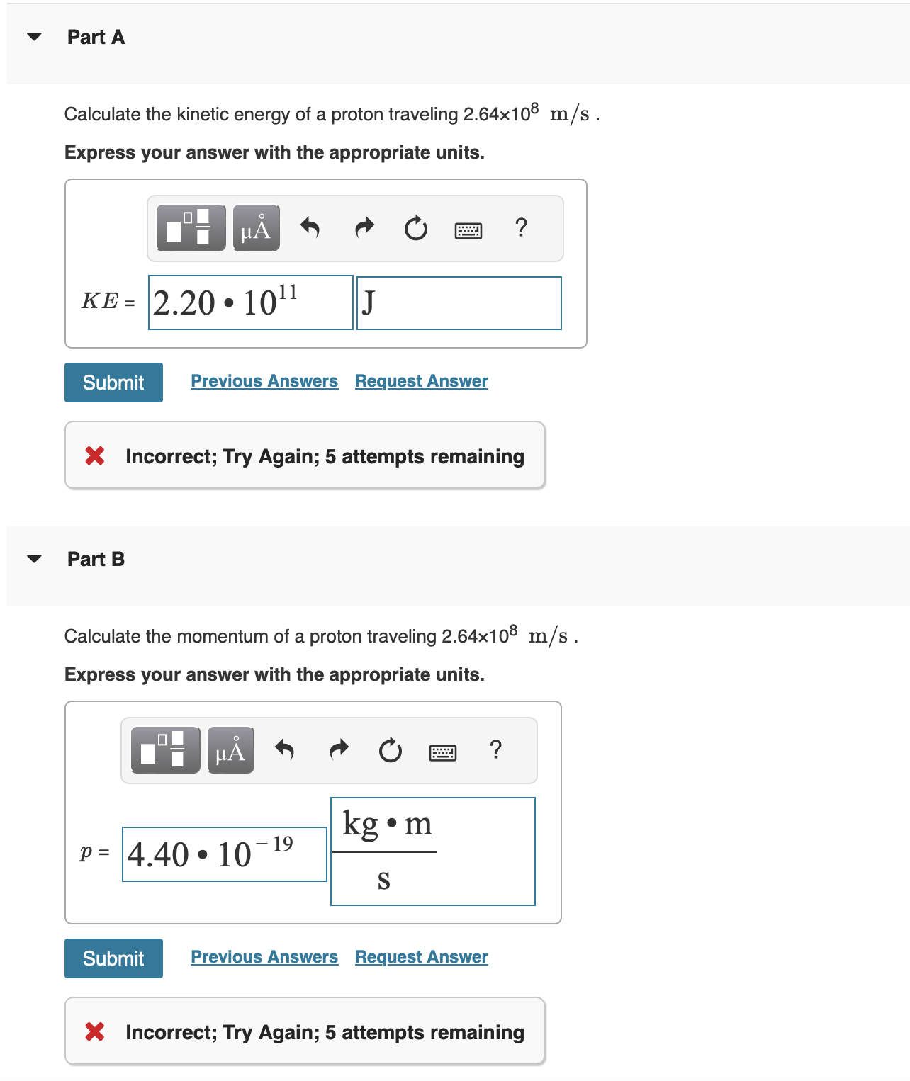 Solved Part ACalculate the kinetic energy of a proton | Chegg.com