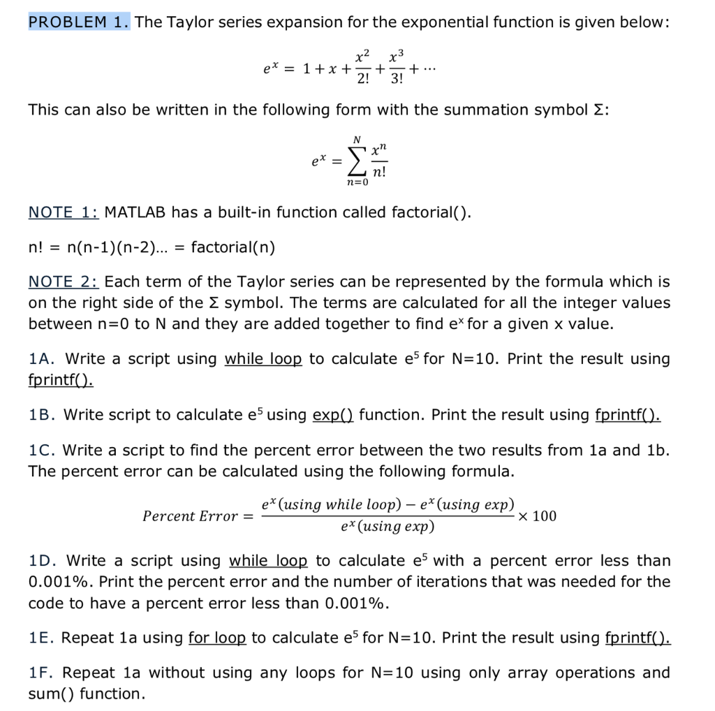 Solved PROBLEM 1. The Taylor series expansion for the | Chegg.com