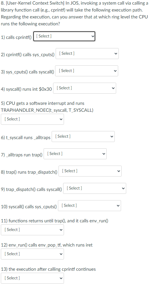 Solved Answer options are "Kernel" or "User" for each drop | Chegg.com