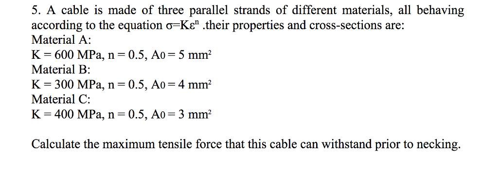 Solved 5. A cable is made of three parallel strands of | Chegg.com