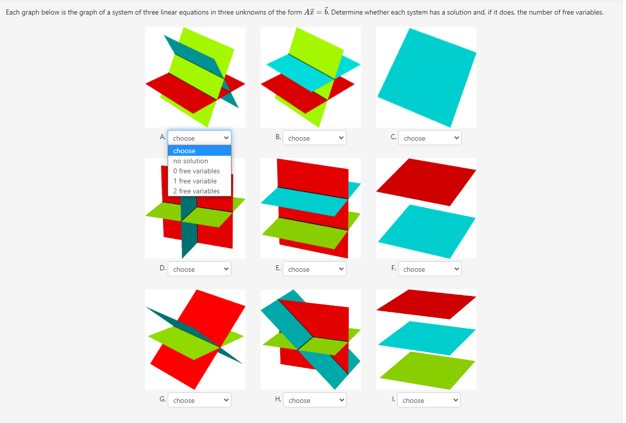 Solved Each graph below is the graph of a system of three | Chegg.com