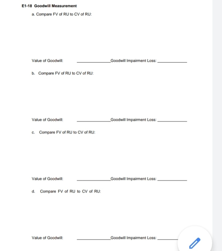 Solved E 1-18 Goodwill Measurement Washer Company has a | Chegg.com