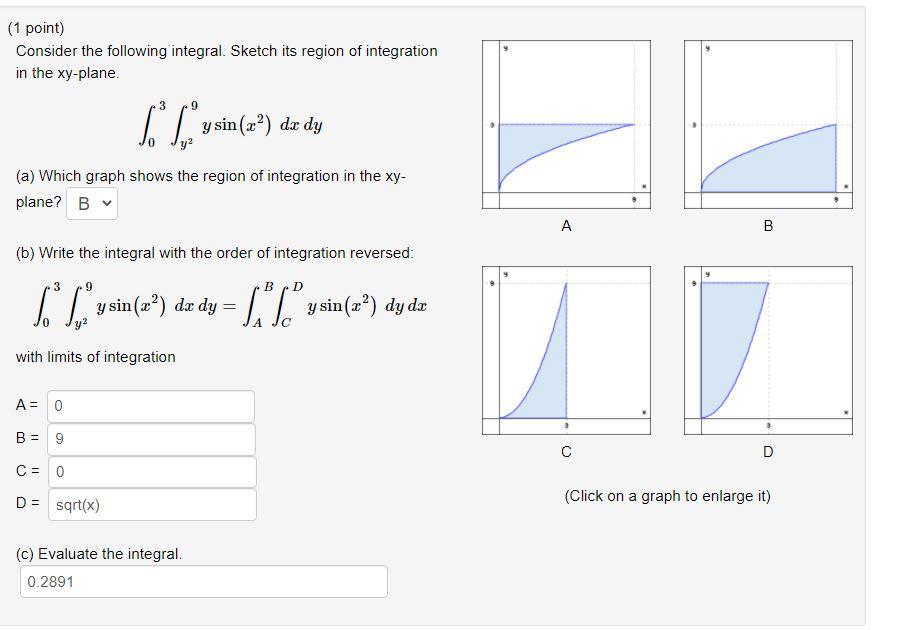 Solved (1 point) Consider the following integral. Sketch its | Chegg.com