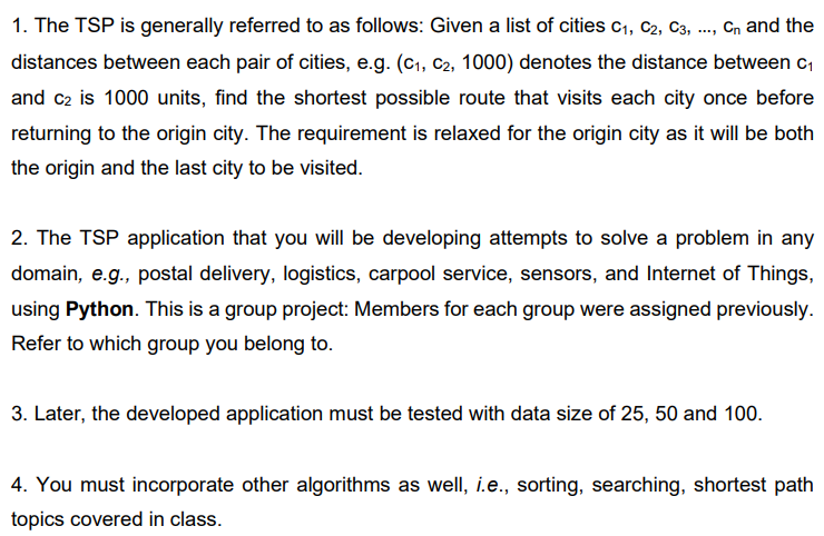 Solved 1. The TSP is generally referred to as follows: Given | Chegg.com