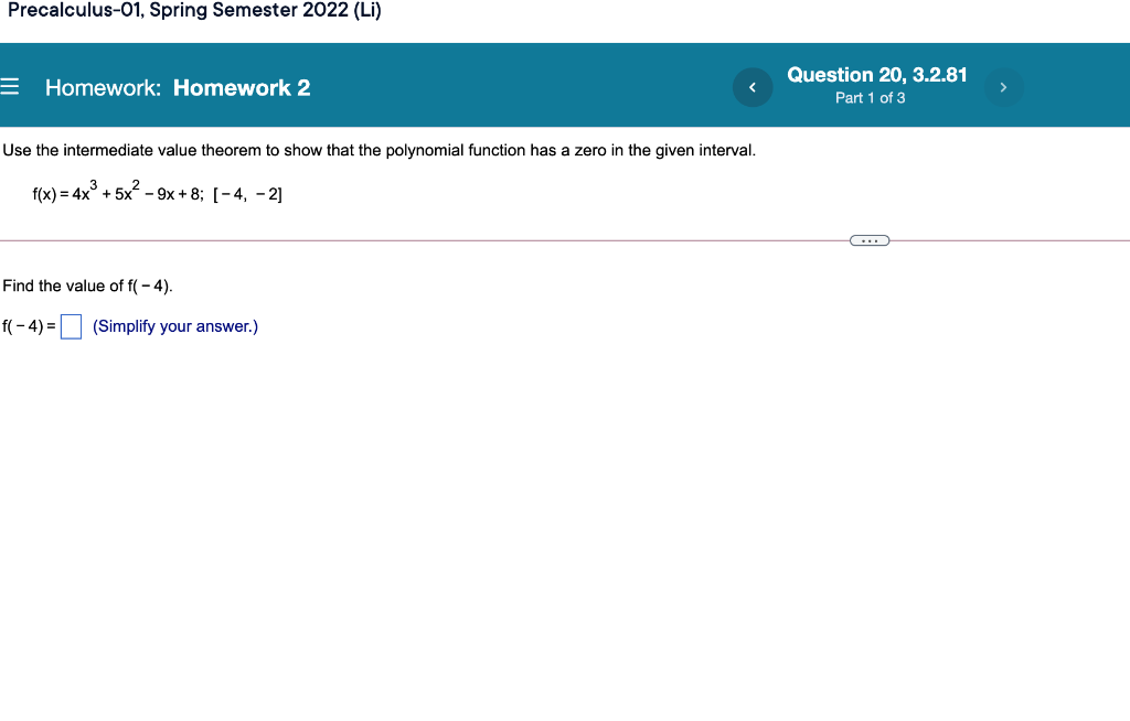Solved Precalculus-01, Spring Semester 2022 (Li) = Homework: | Chegg.com