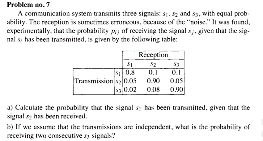 Solved Problem no. 7 A communication system transmits three | Chegg.com