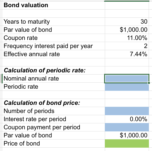 Solved Bond valuation Years to maturity Par value of bond | Chegg.com